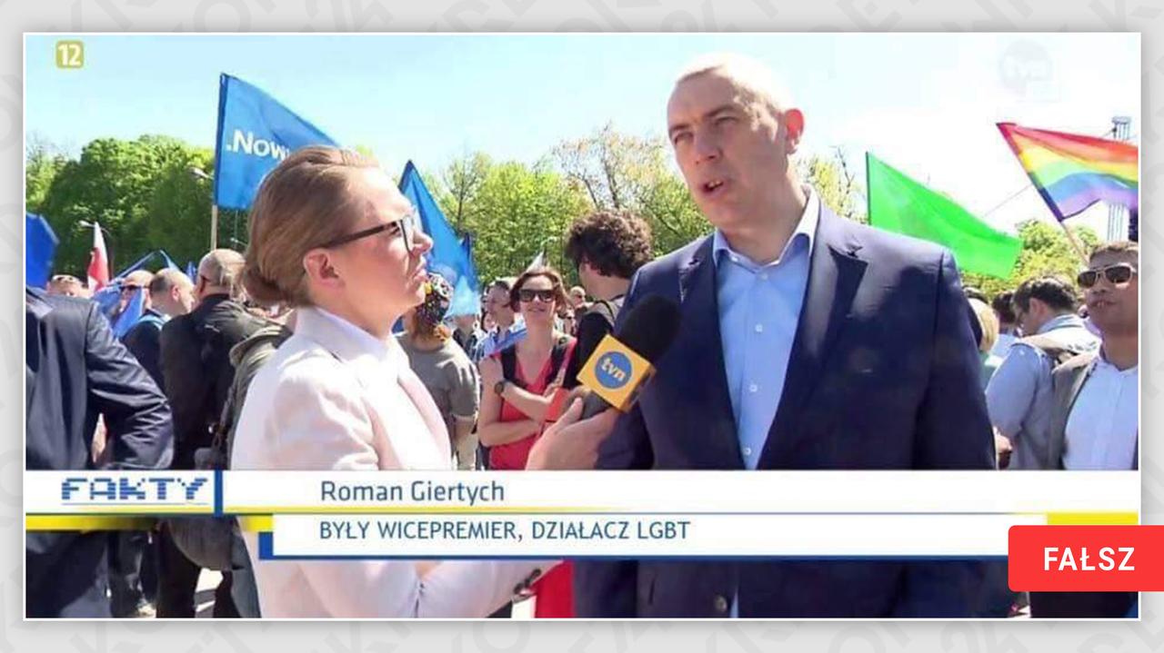 Nie, Roman Giertych nie został podpisany jako "działacz LGBT" - Konkret24