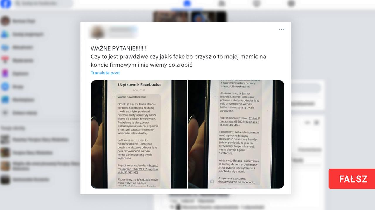 "Ważne powiadomienie" od Facebooka? Nie, to próba wyłudzenia danych - Konkret24