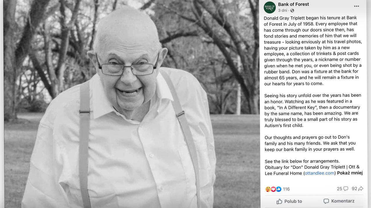 Donald Triplett nie żyje. Był pierwszą osobą, u której zdiagnozowano ...